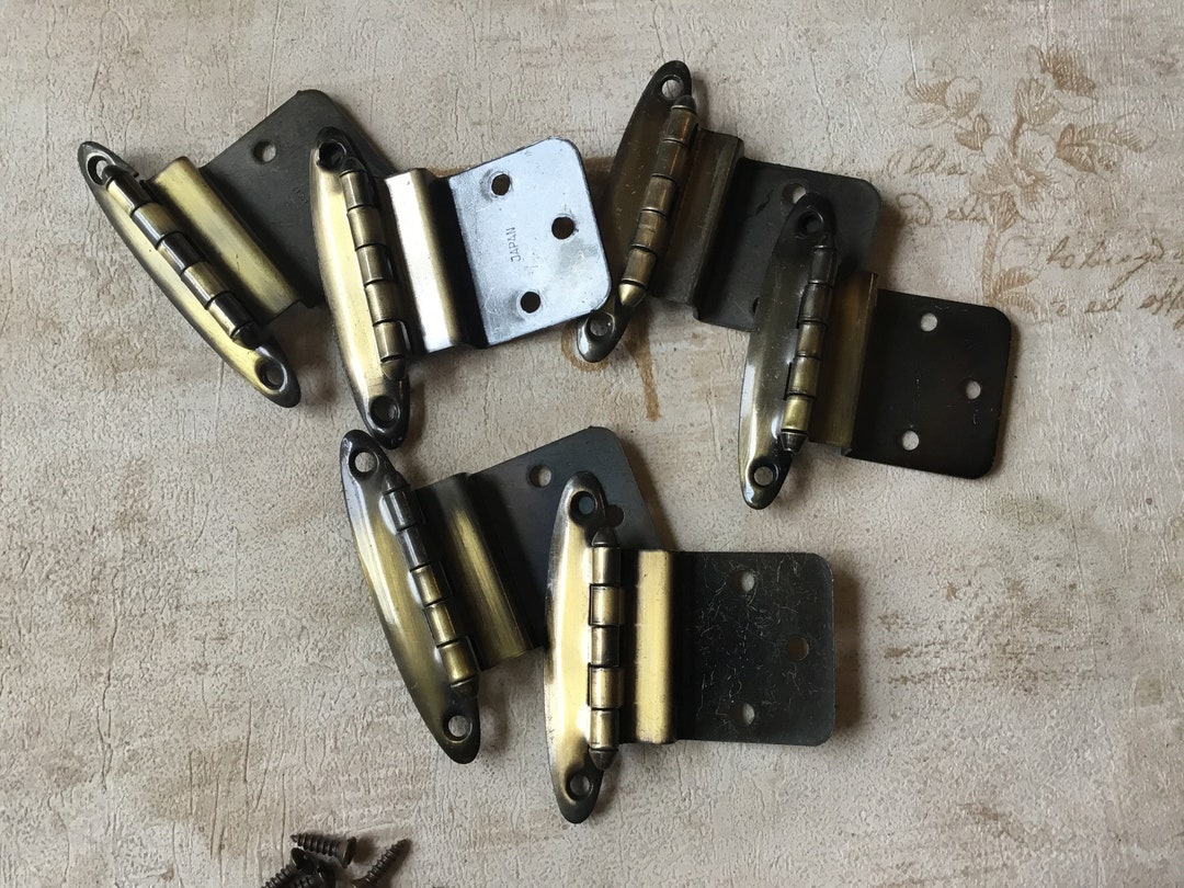 Vintage Hinges Set of 6 Japan Face Mount Overlay Hinge Kitchen Cupboard ...