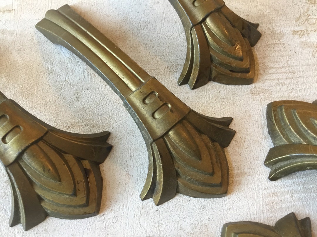 Reserved 1 Art Deco 1940s Drawer Pull Art Deco Waterfall Drawer Pull 5 1/4 Cabinet Pull With 4 1 ...