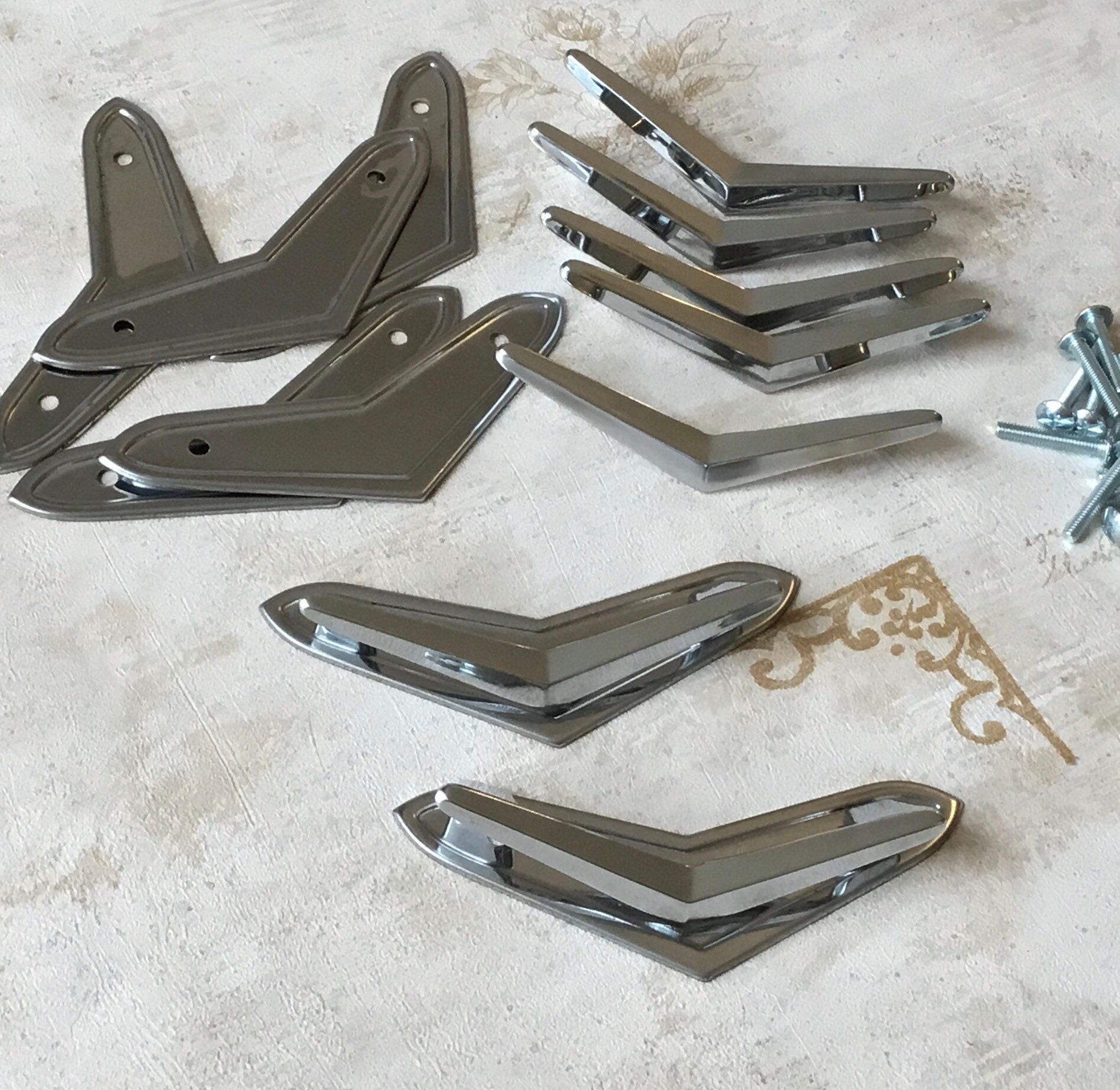 Chevron Pulls Set of 7 MCM Chrome Plated 4 Boomerang Cupboard - Etsy