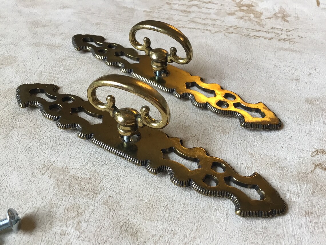 Vintage Faux Key Drawer Pulls Pair of Vintage Brass Plated Single Mount ...