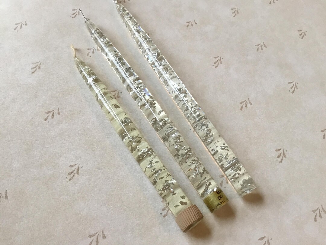 Lucite Candles Set of 3 Mid Century Silver Foil Lucite Candles MCM ...