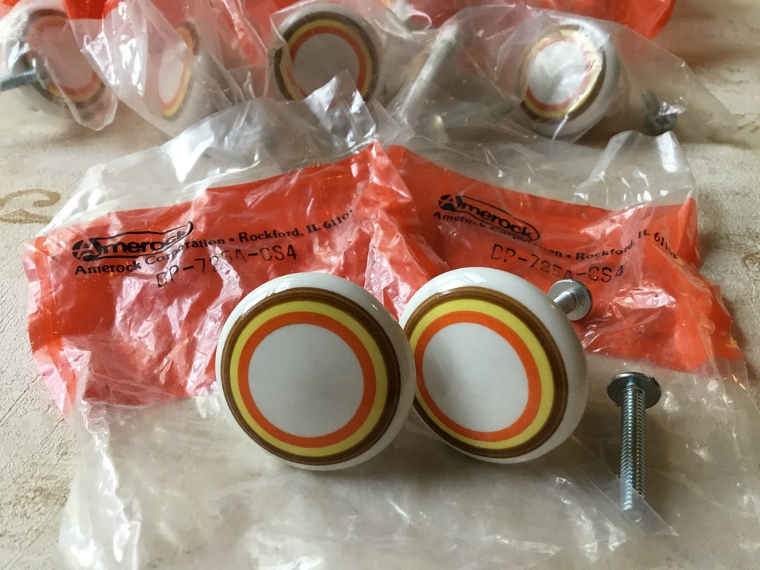 Retro Vintage Kitchen Cupboard Knobs, PAIR of Retro Round Striped ...