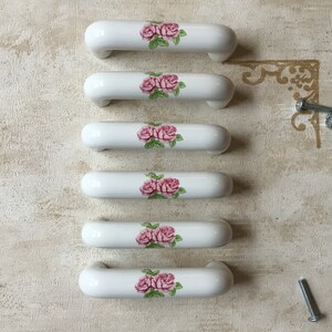 Vintage Ceramic Rose Drawer Pulls, Set of 6 Vintage Rose Handles ...