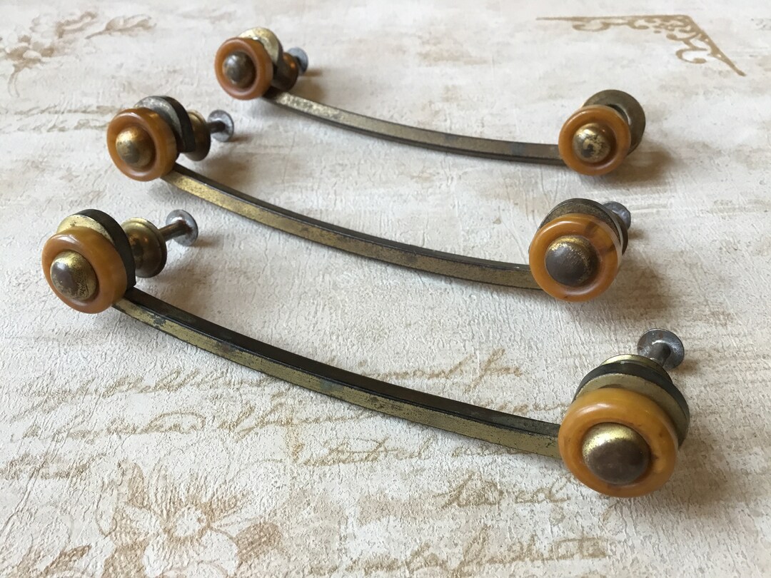 Art Deco Bakelite Pulls, Set of 3 Vintage Art Deco 1940s Brass Round ...