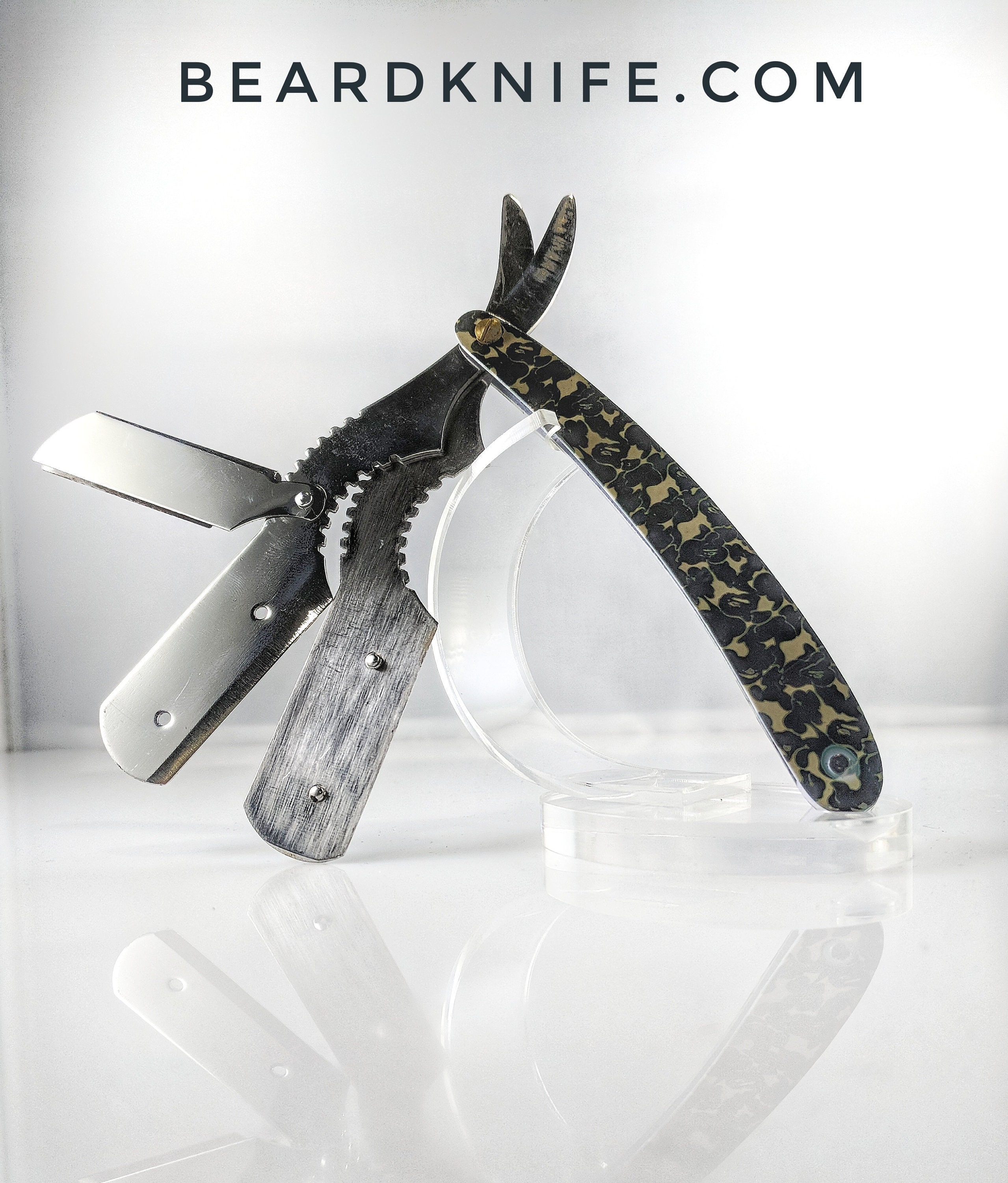 Barber Razor Shavette Beard Knife Camo Swing Lock Cut throat