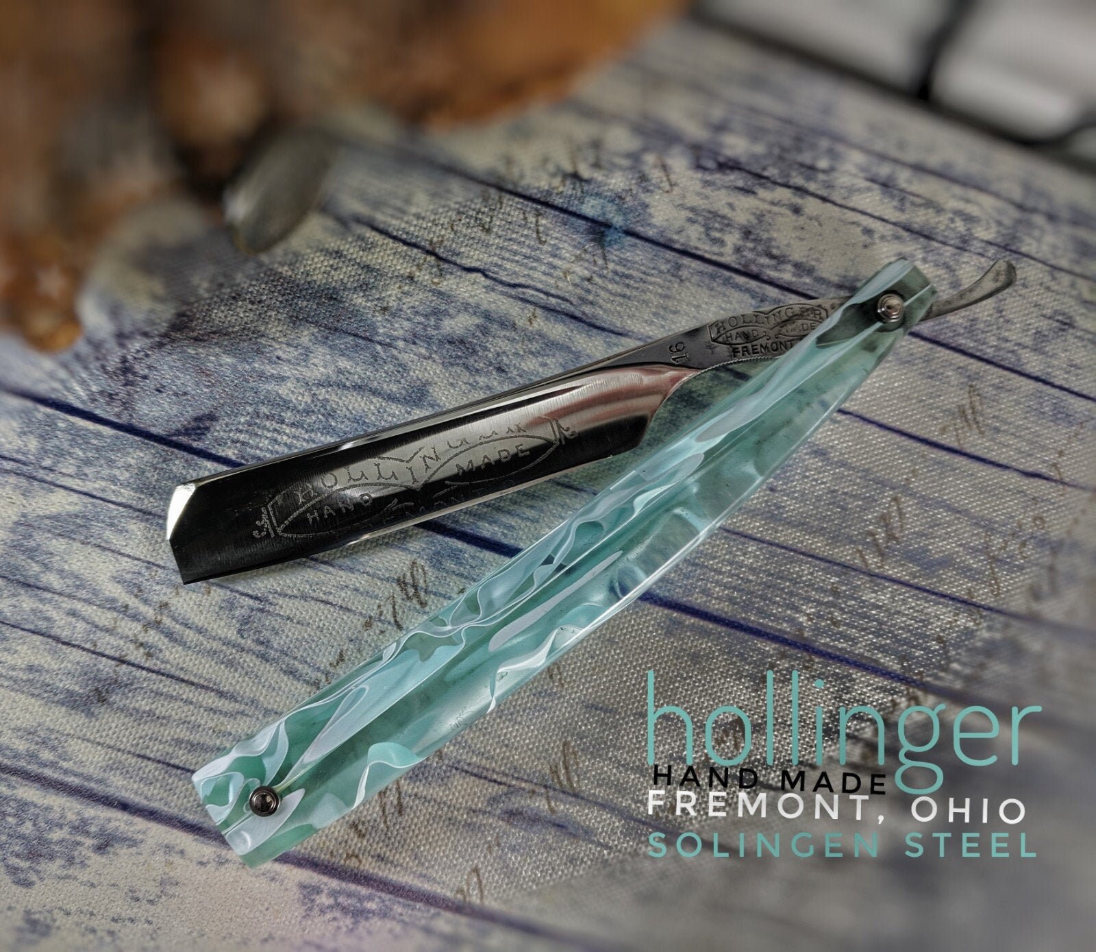 4/8 Hollinger Hand Made Straight Razor Custom Scales Fremont Ohio