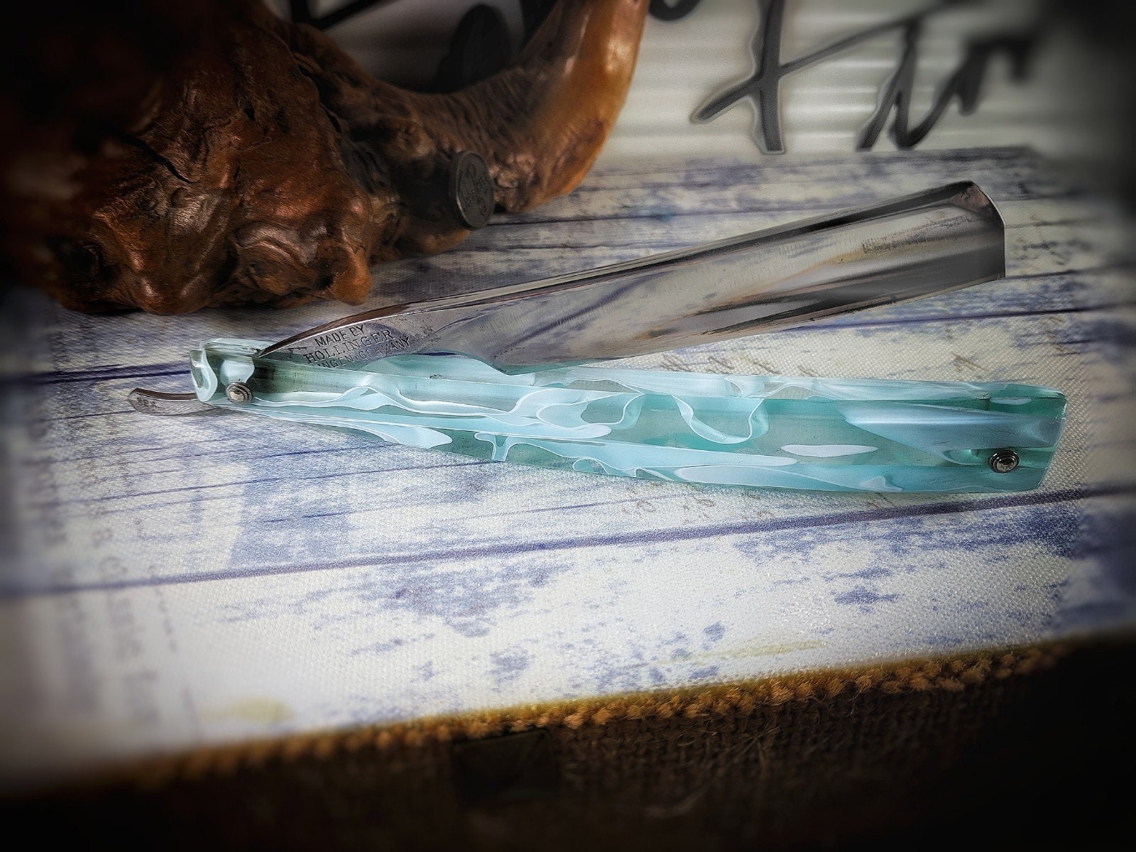 4/8 Hollinger Hand Made Straight Razor Custom Scales Fremont Ohio