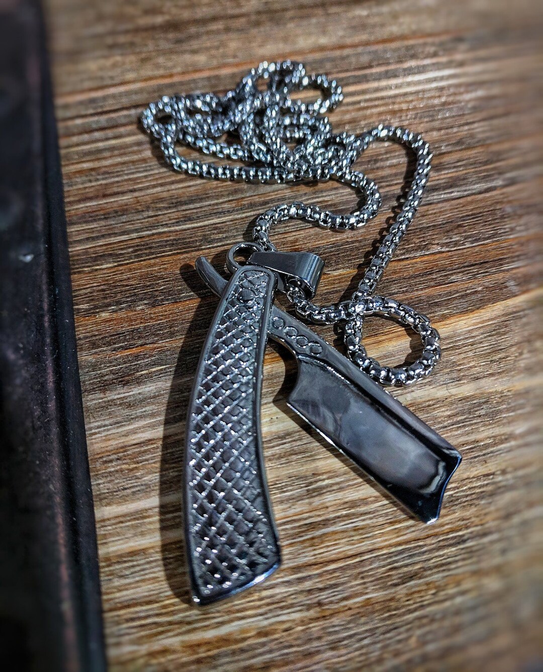 Silver Chrome Straight Razor Necklace Barber Wet Shaver Chainmen's Self ...