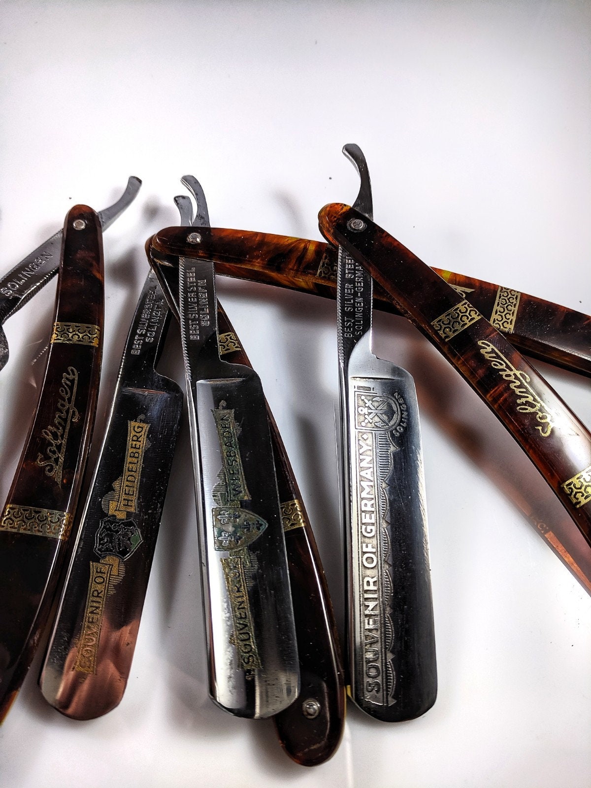 7 day Solingen Straight Razor Set Souvenir 5/8 Excellent condition ...