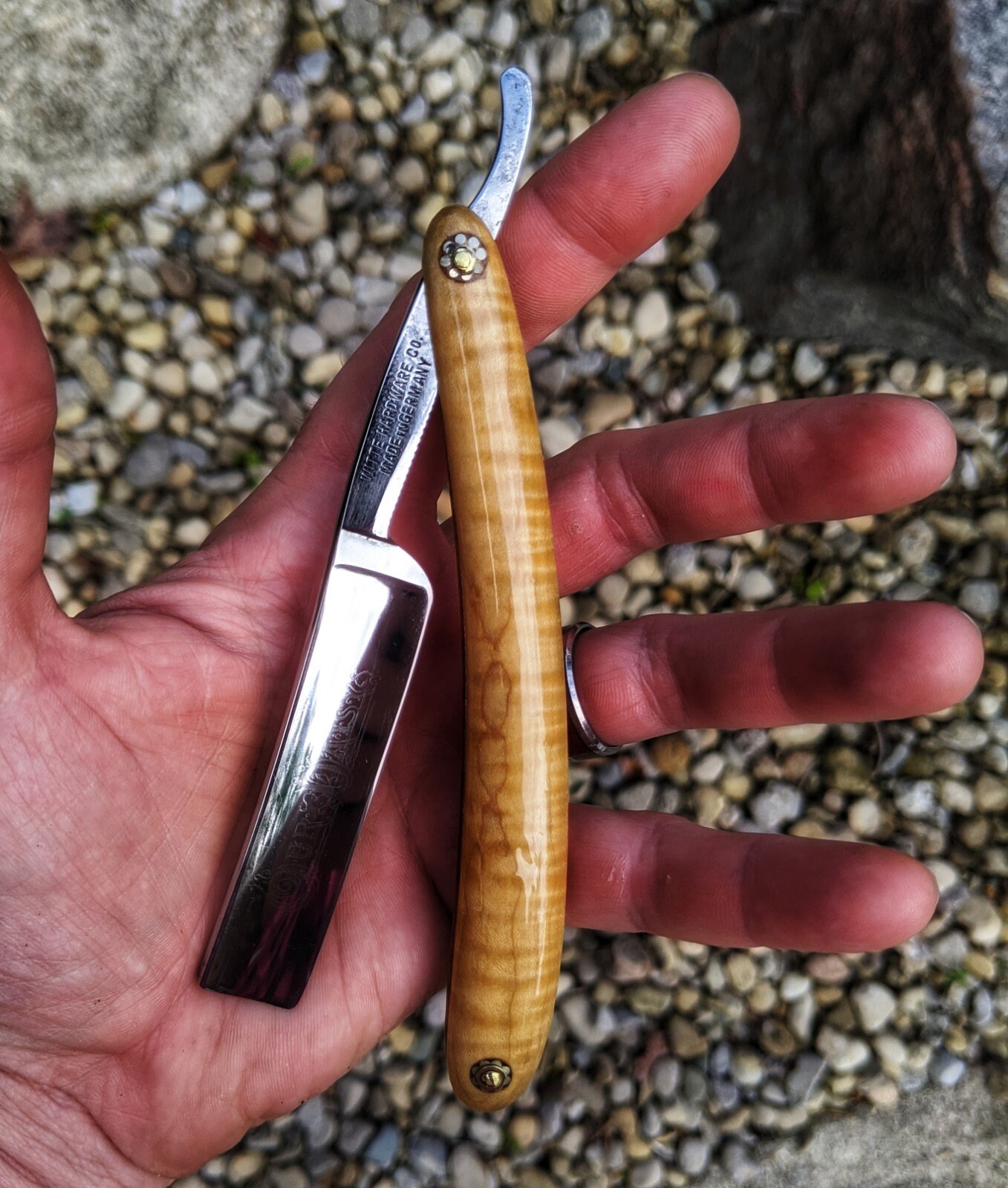 Witte Hardware Co. Our Daisy German straight razor custom wood scales