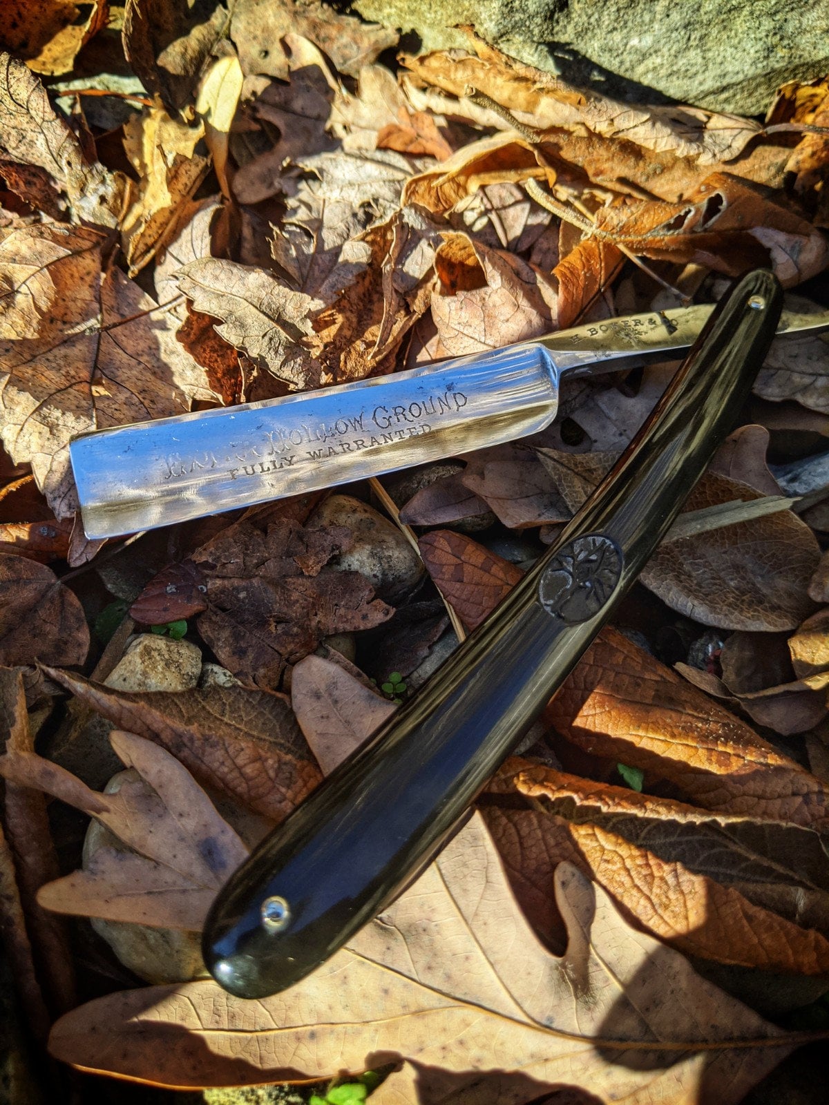 Black vintage Boker Extra Hollow Ground Straight Razor Shave ready