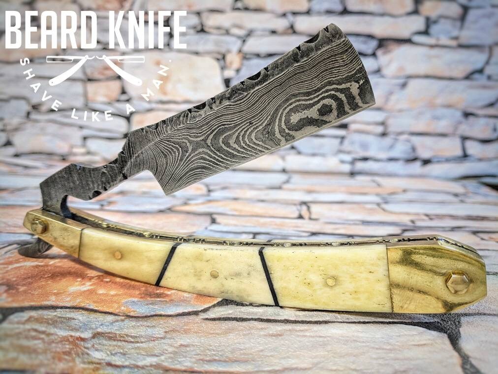 Damascus Steel Straight Razor camel bone Handle artistic collectors ...