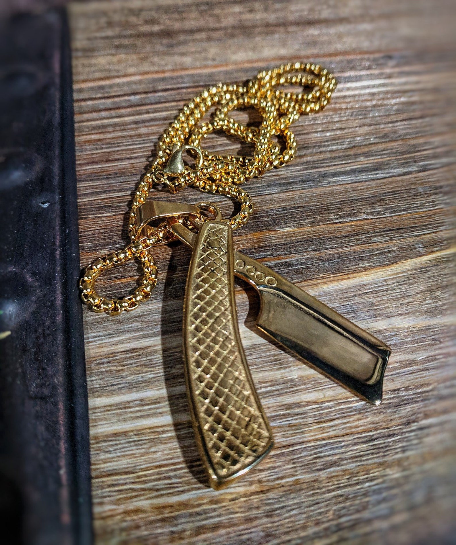 Golden Straight Razor Necklace Barber Wet Shaver Chain | Etsy