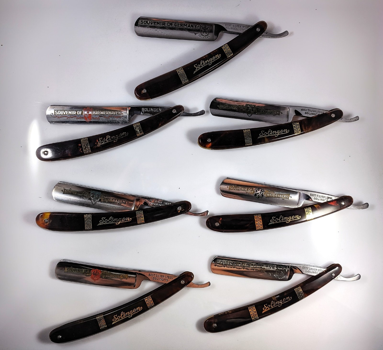 7 day Solingen Straight Razor Set Souvenir 5/8 Excellent condition ...