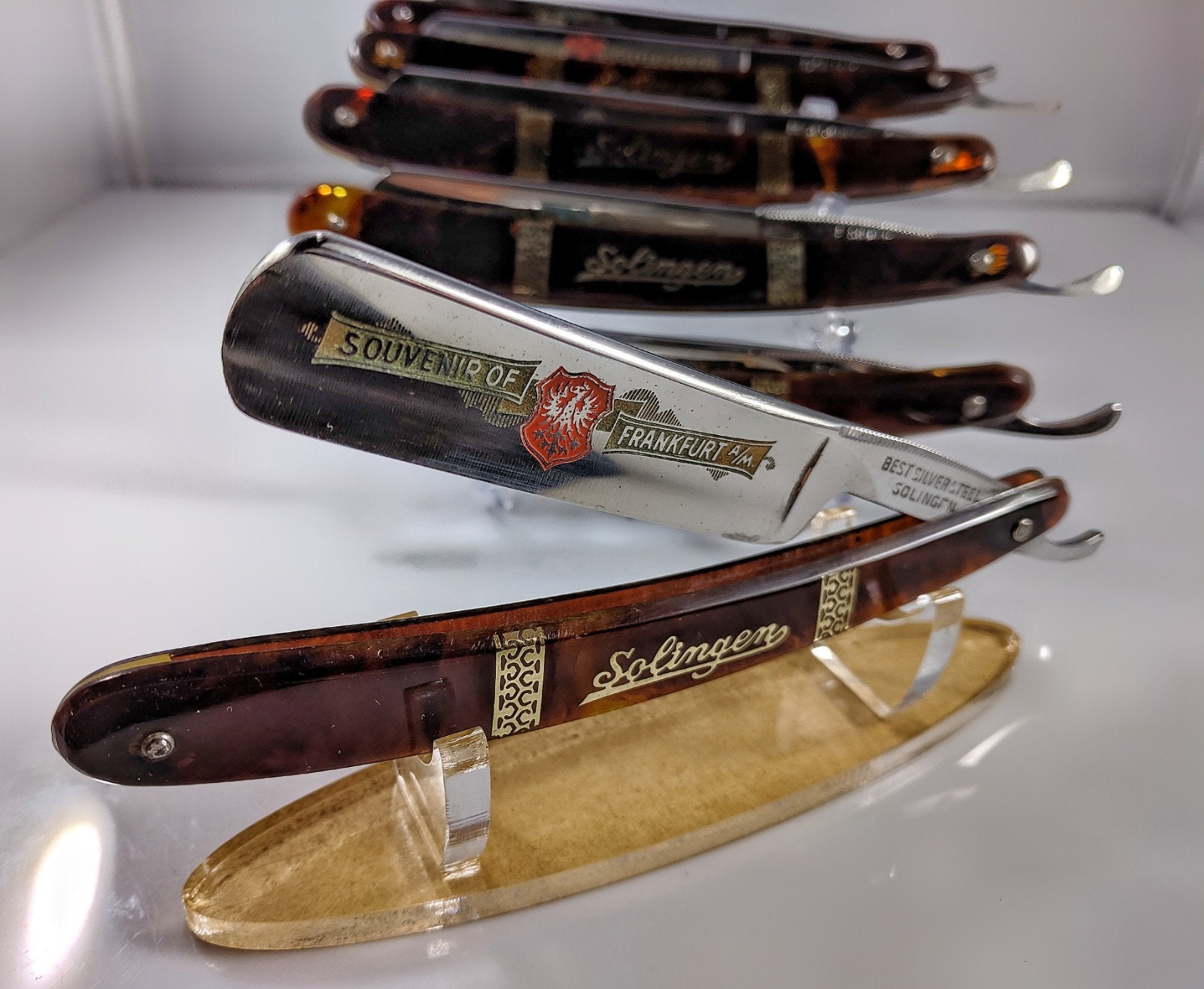 7 day Solingen Straight Razor Set Souvenir 5/8 Excellent condition ...