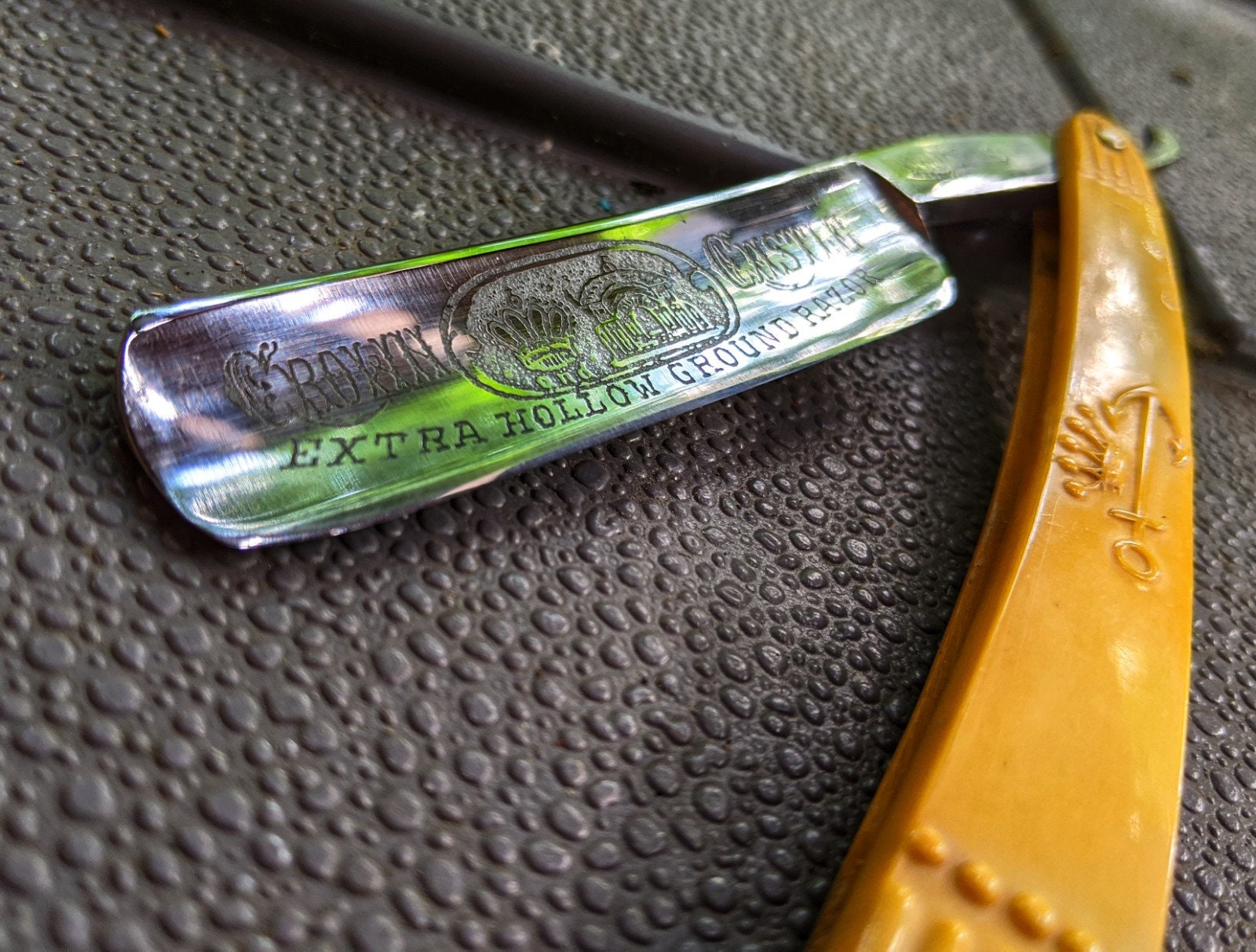 Ornate Vintage Crown and Castle Straight Razor Round point RARE