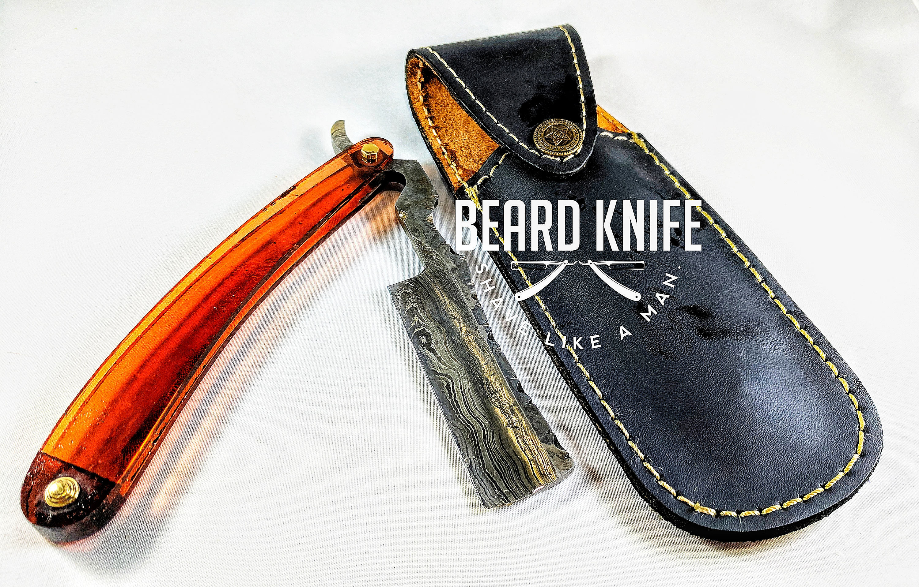 Damascus Steel Straight Razor Acrylic Handle artistic collectors items ...