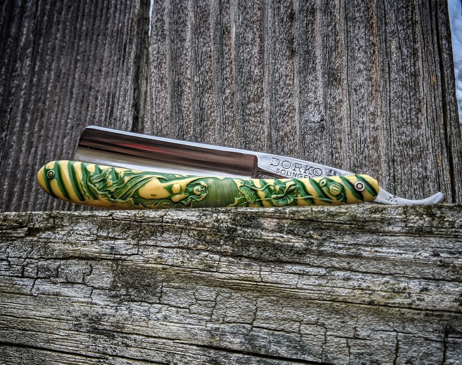 RARE Dorko Solingen naked lady straight razor Fancy scales Shave ready