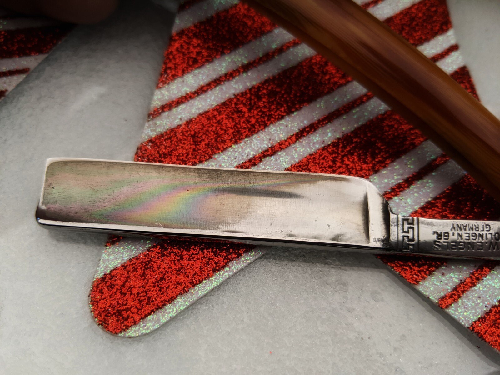 FW Engels Shave Ready Straight Razor Fancy Ornate Brass Scales