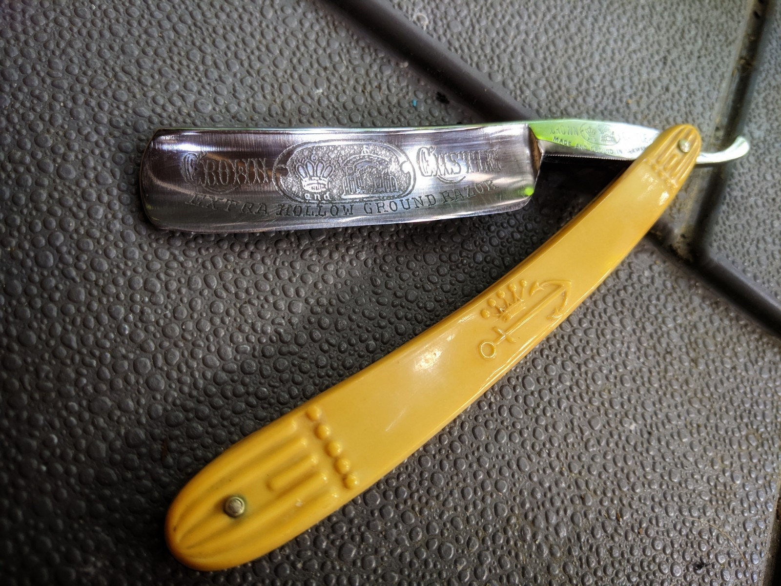Ornate Vintage Crown and Castle Straight Razor Round point RARE