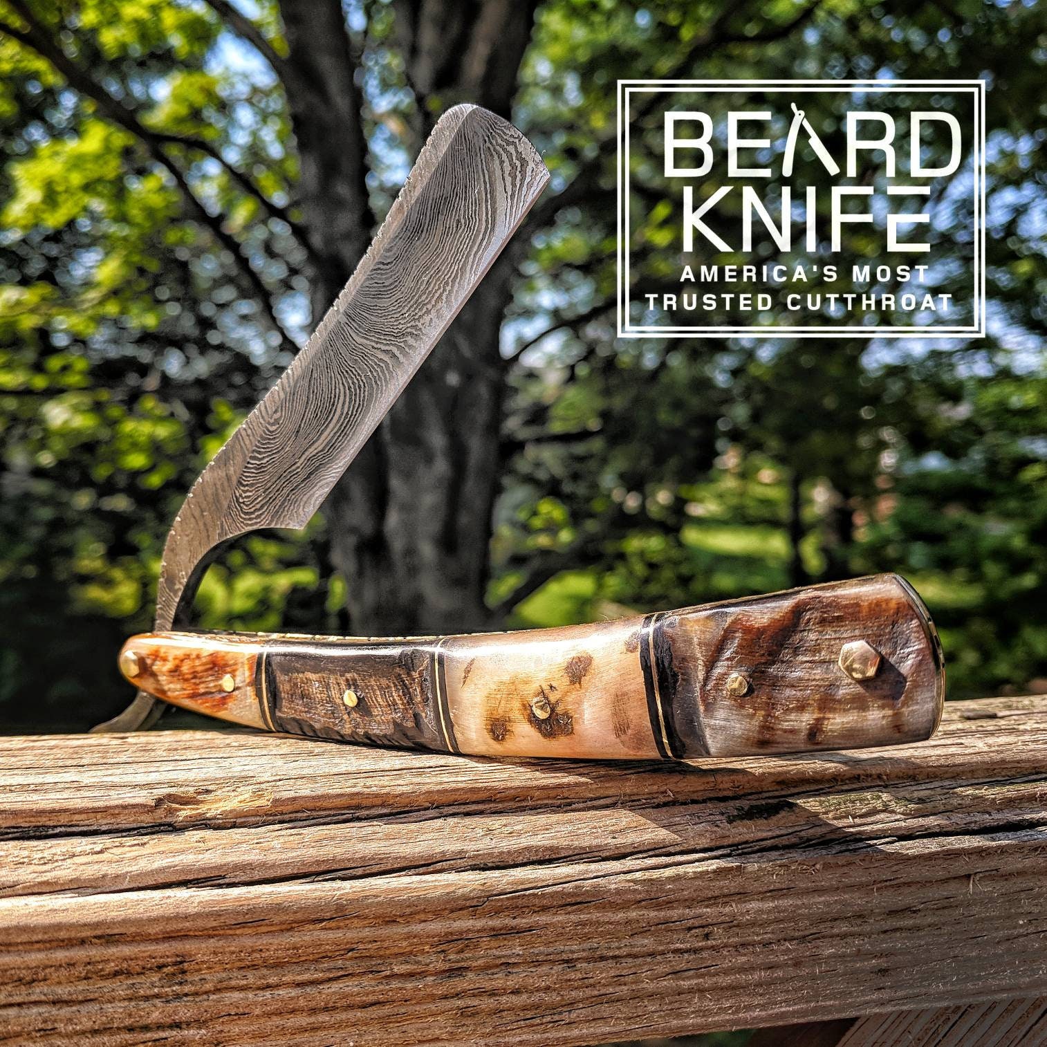 Damascus Steel Straight Razor Ram Horn Handle brass leather sheath ...