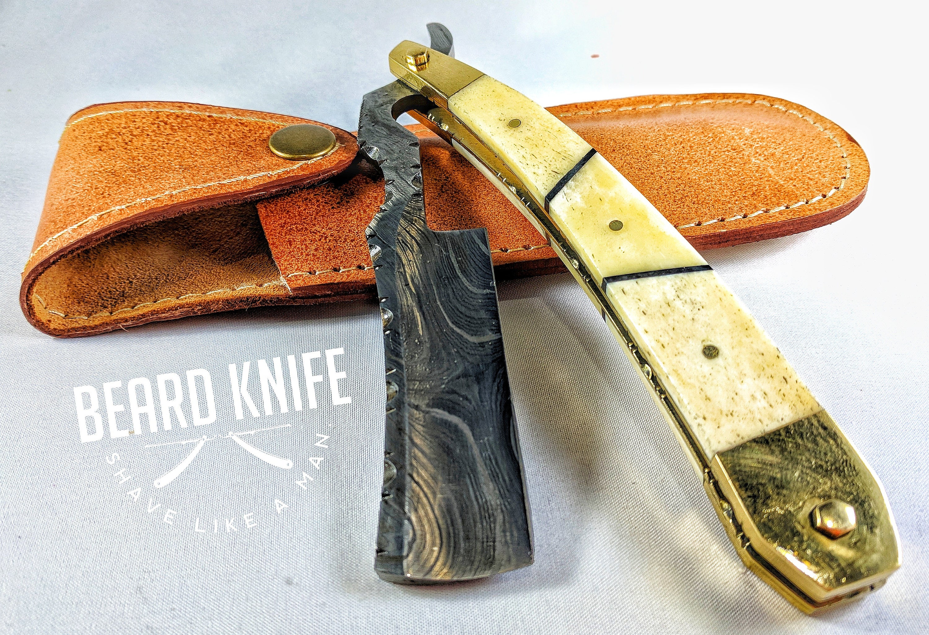 Damascus Steel Straight Razor camel bone Handle artistic collectors ...