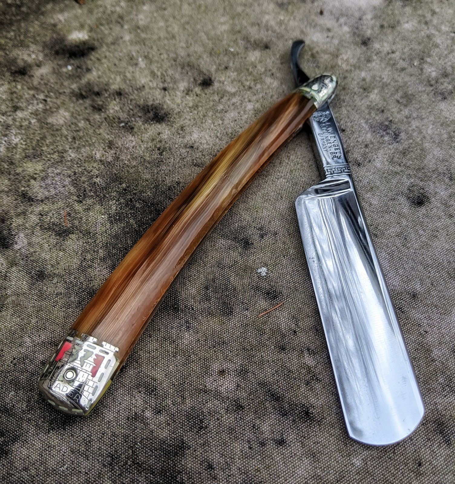 FW Engels Shave Ready Straight Razor Fancy Ornate Brass Scales