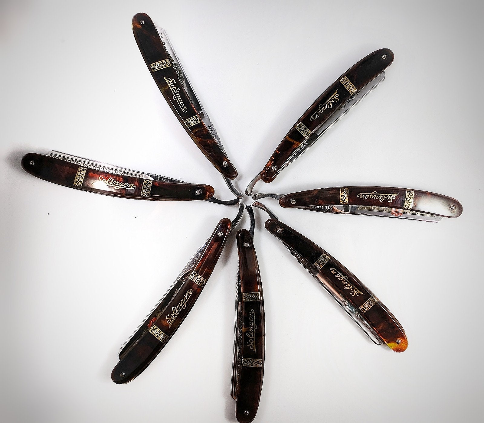 7 day Solingen Straight Razor Set Souvenir 5/8 Excellent condition ...