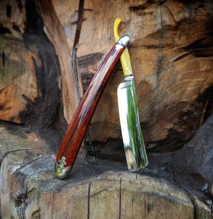 Vintage Antique Straight Razor Covered tang worked spine barber notch etc