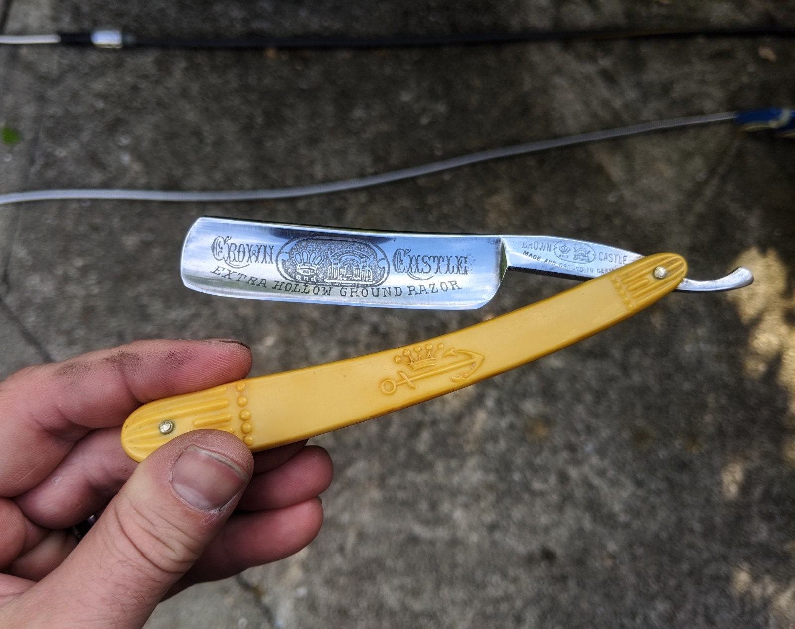 Ornate Vintage Crown and Castle Straight Razor Round point RARE