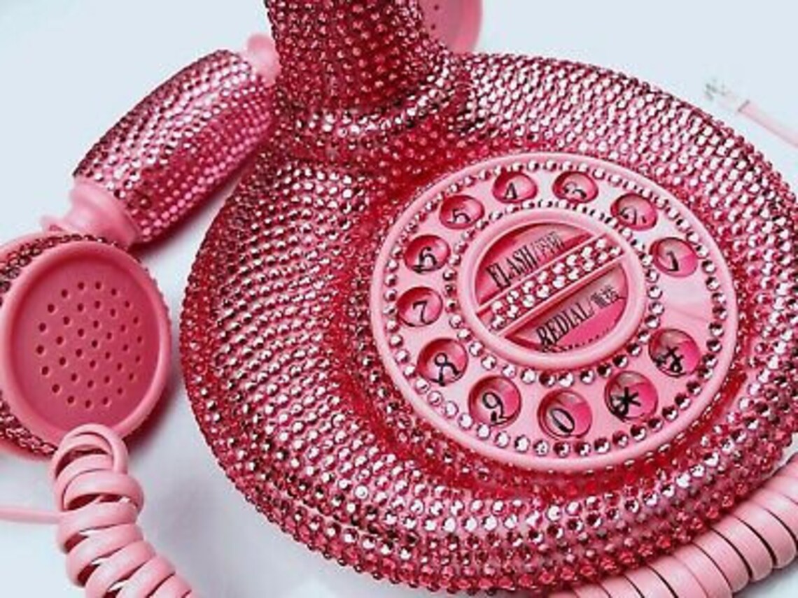 Blingustyle Sparkly Pink Crystal Design Retro Real Telephone - Etsy