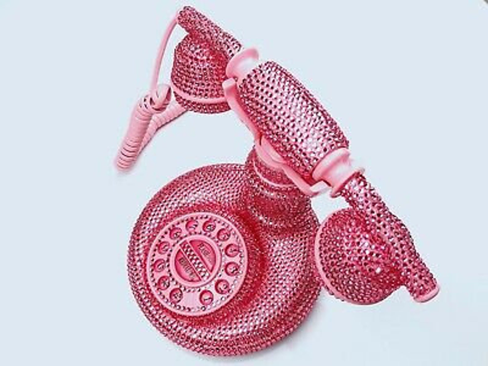 Blingustyle Sparkly Pink Crystal Design Retro Real Telephone Home ...