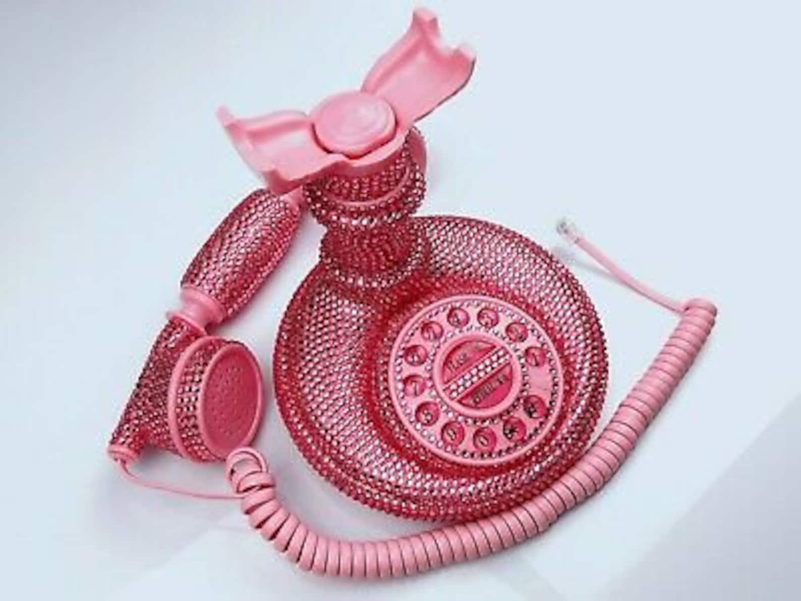 Blingustyle Sparkly Pink Crystal Design Retro Real Telephone Home ...