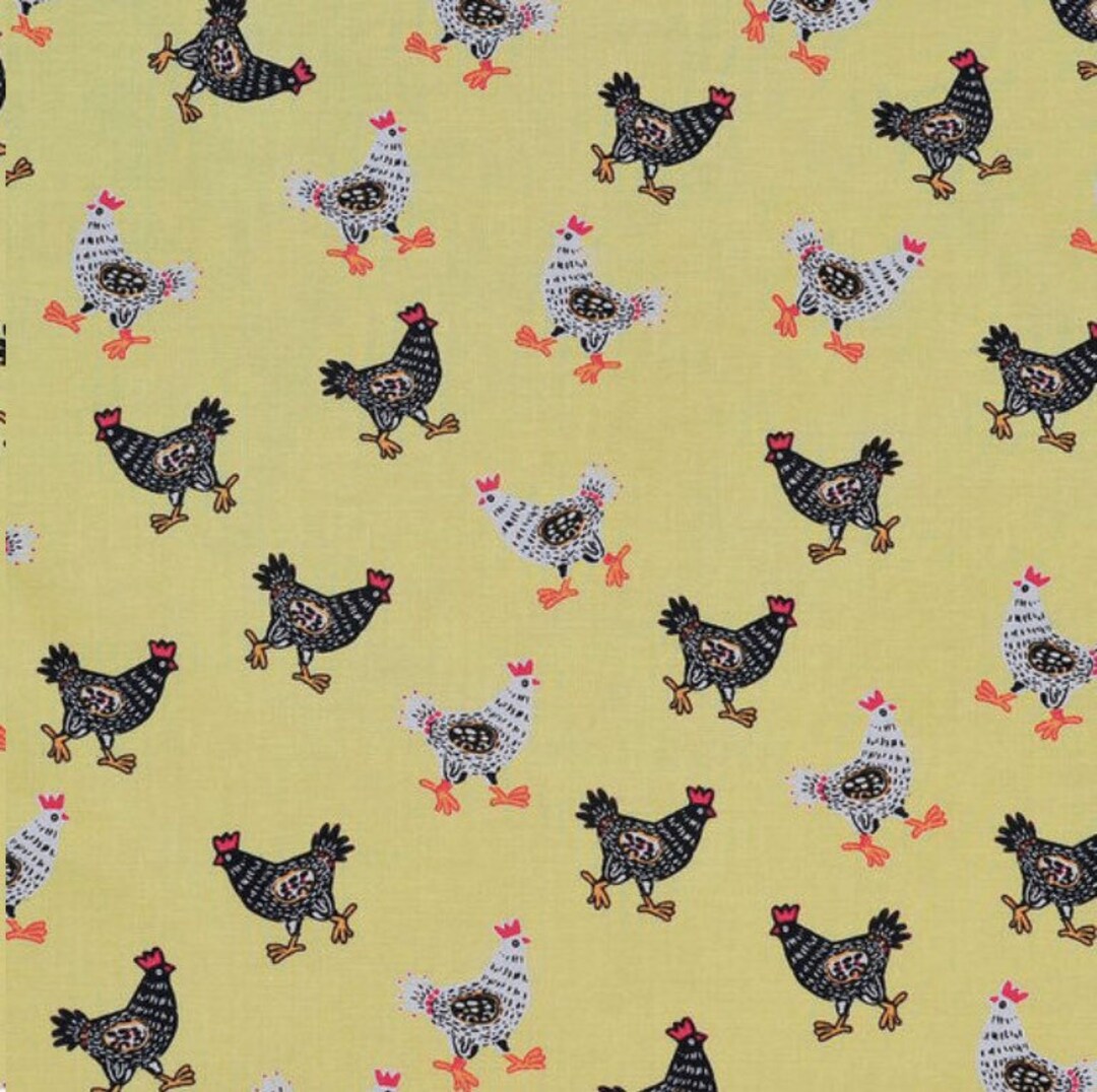 Chicken Cotton Woven Fabric- Fabric by the Yard - Yellow Chicken Fabric ...