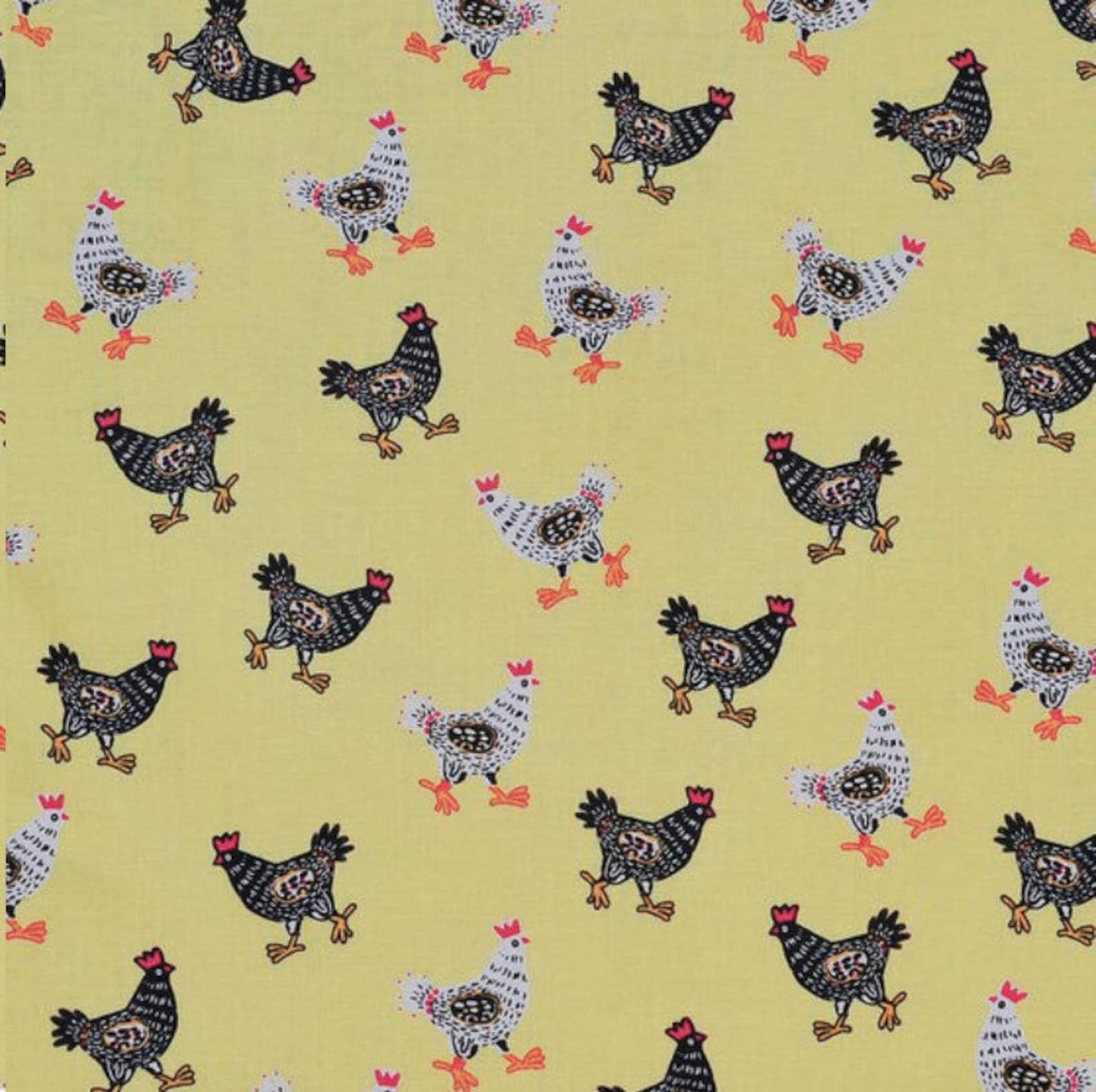 Chicken Cotton Woven Fabric Fabric by the Yard Yellow | Etsy