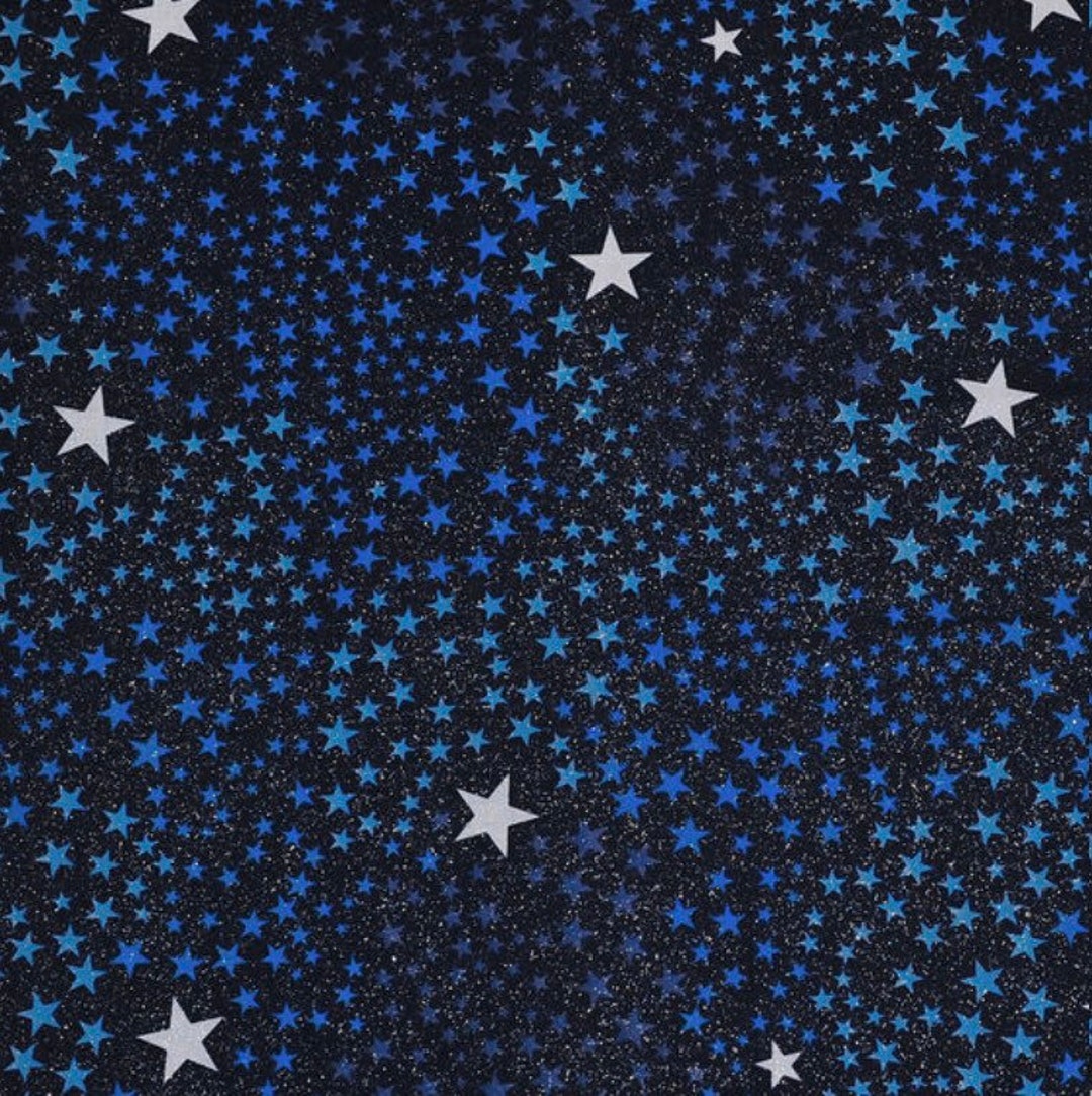 Glitter Star Fabric Quilting Fabric Fabric by the Yard Blue Black and ...