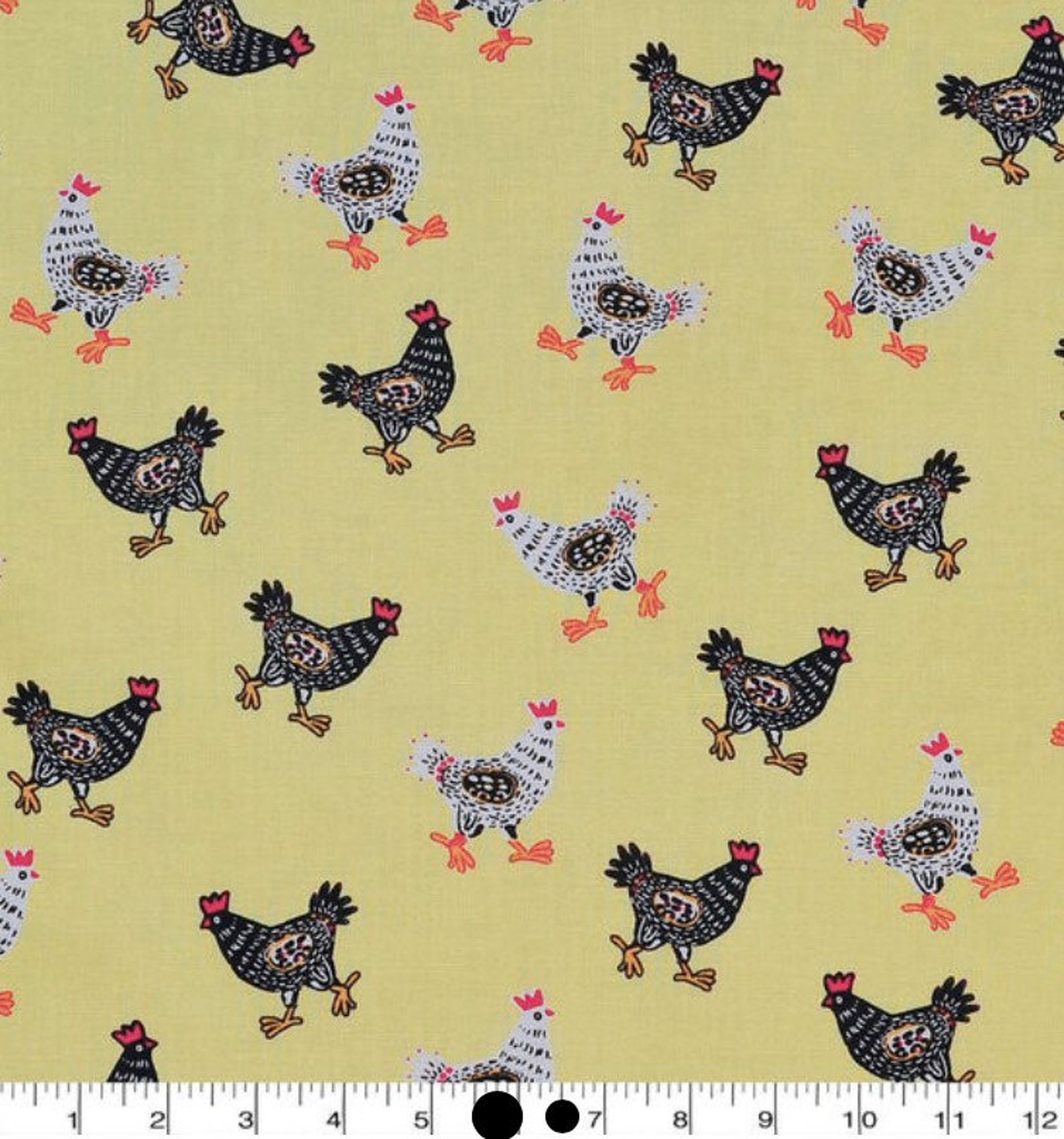 Chicken cotton woven fabric fabric by the yard yellow | Etsy