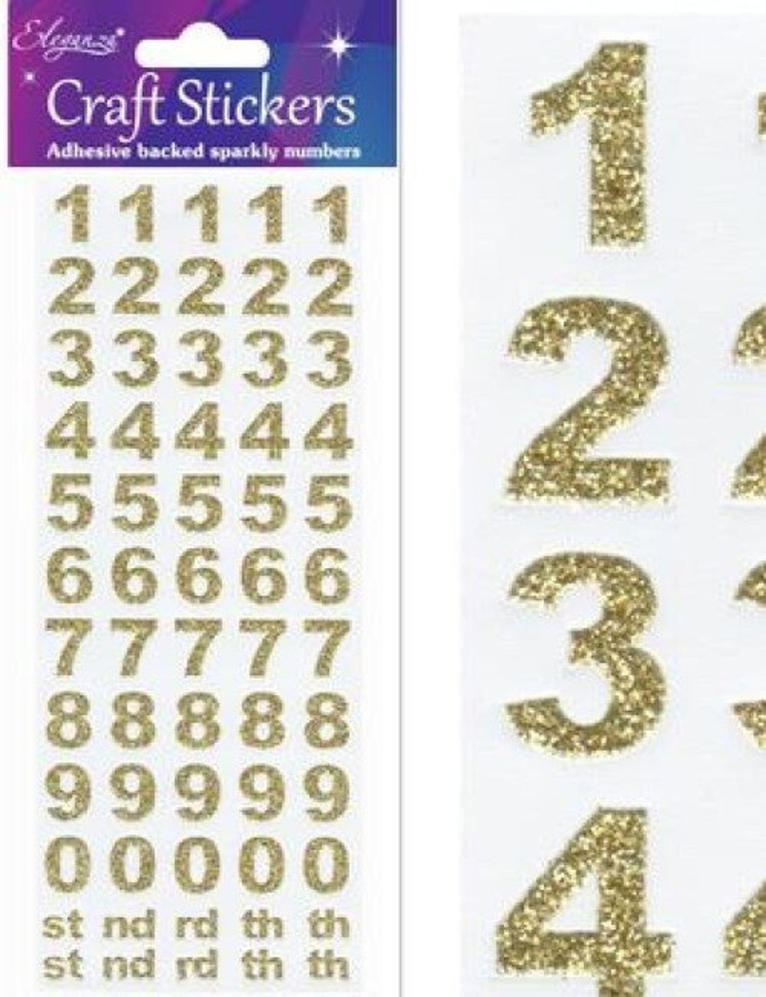Gold Glitter Numbers Pack of 60 Outline Stickers Peel off Stick on ...