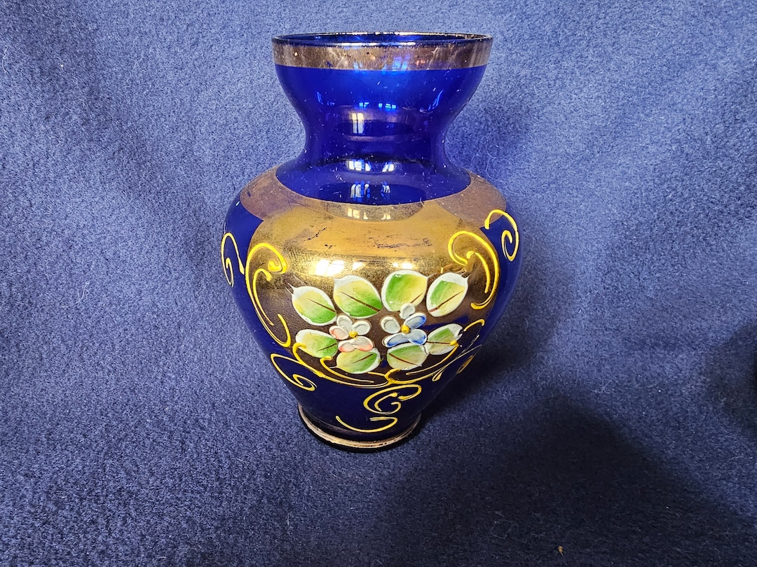 Bohemian Cobalt Blue Glass Vase - Etsy