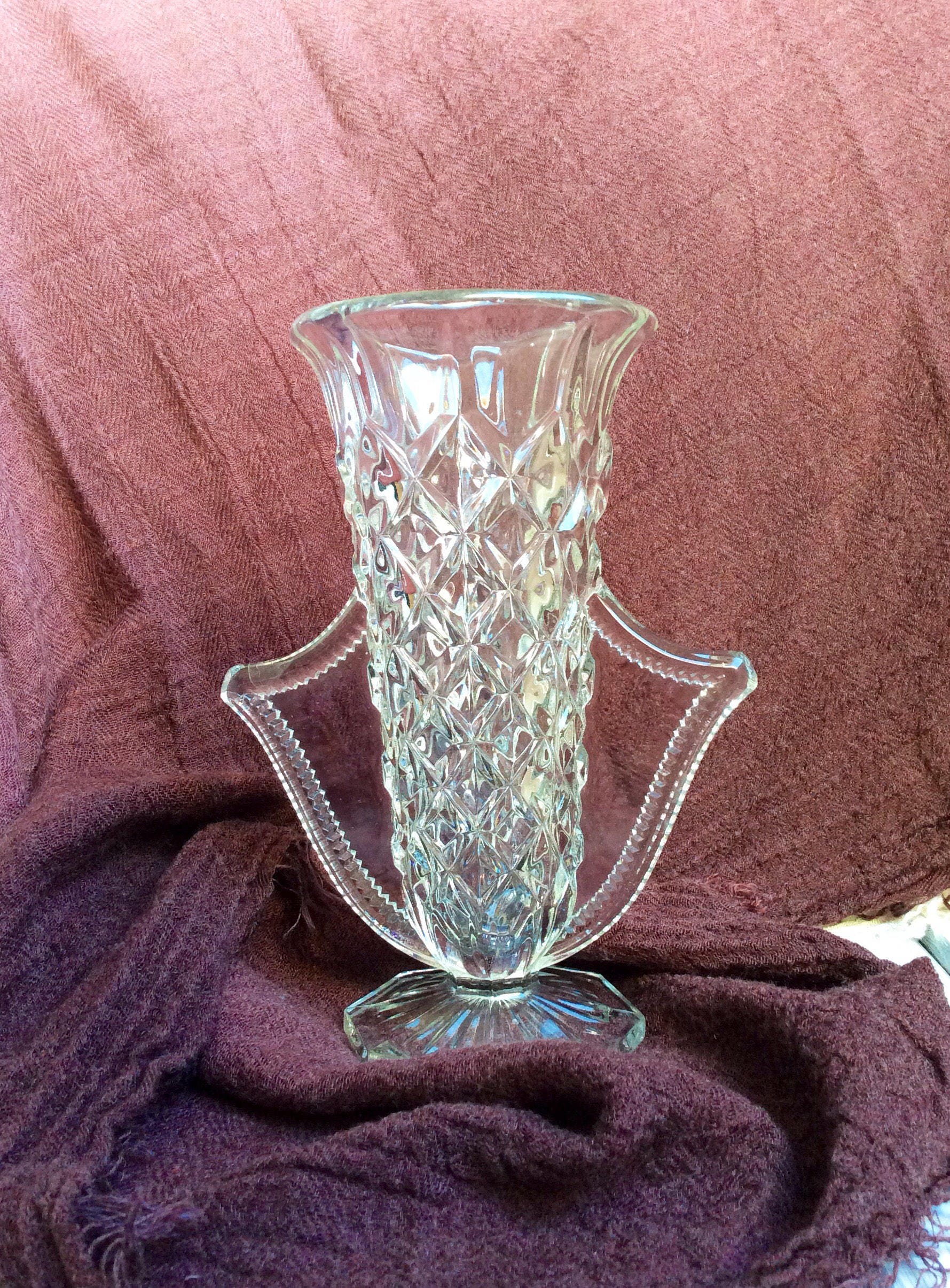Glass Vase. Cut Glass Vase With Handles. Unusual. Vintage - Etsy