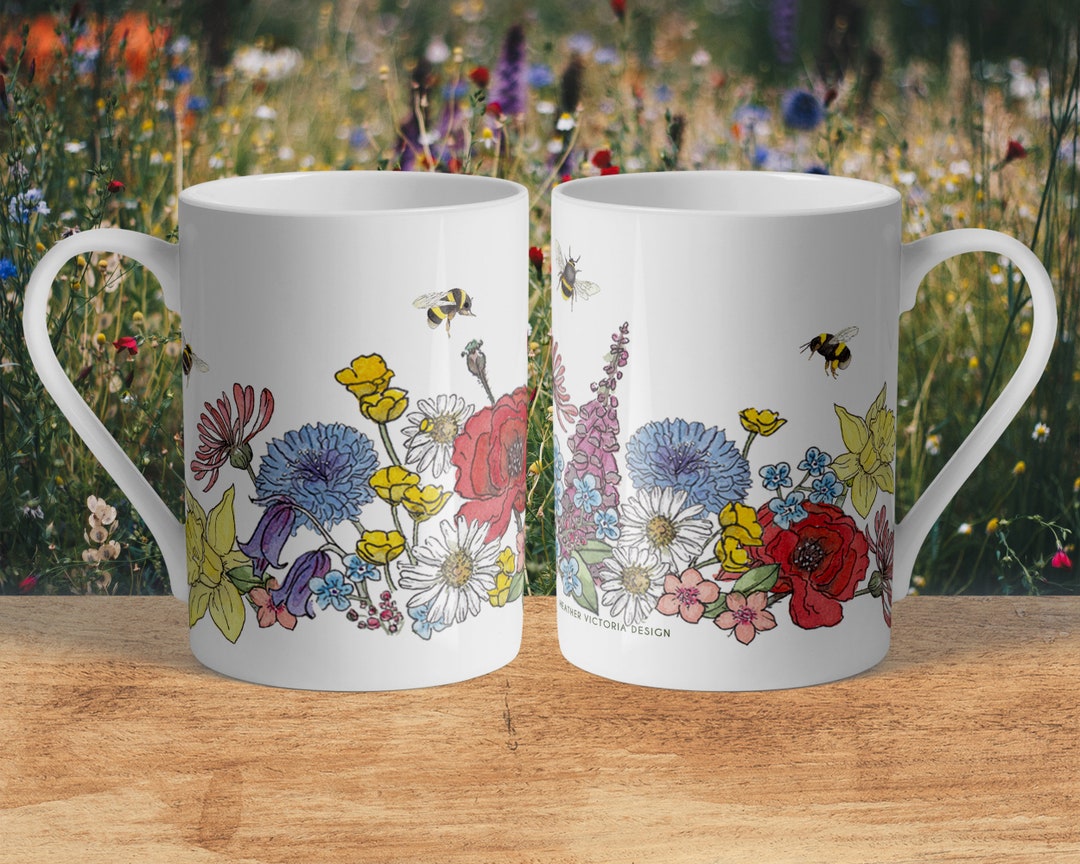 Wildflower & Bees Fine Bone China Mug High Quality - Etsy
