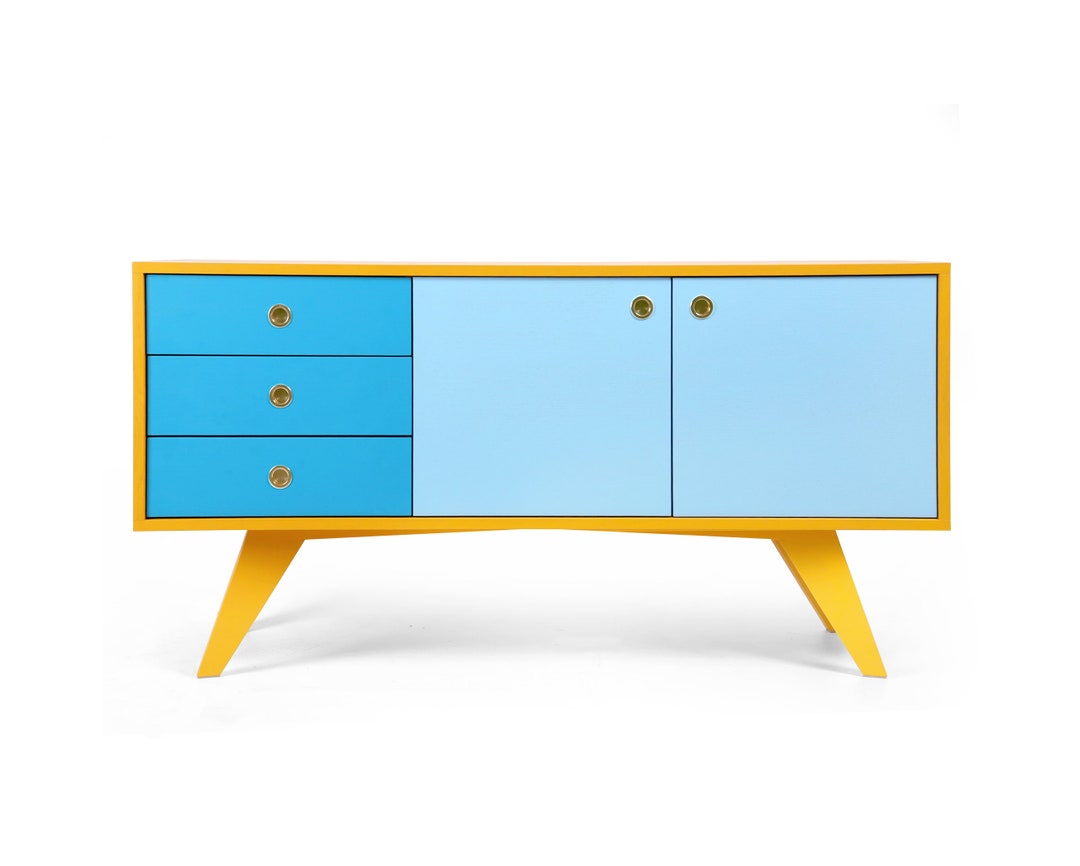 Multi Color Sideboard Blue and Yellow Midcentury Credenza Colorful ...