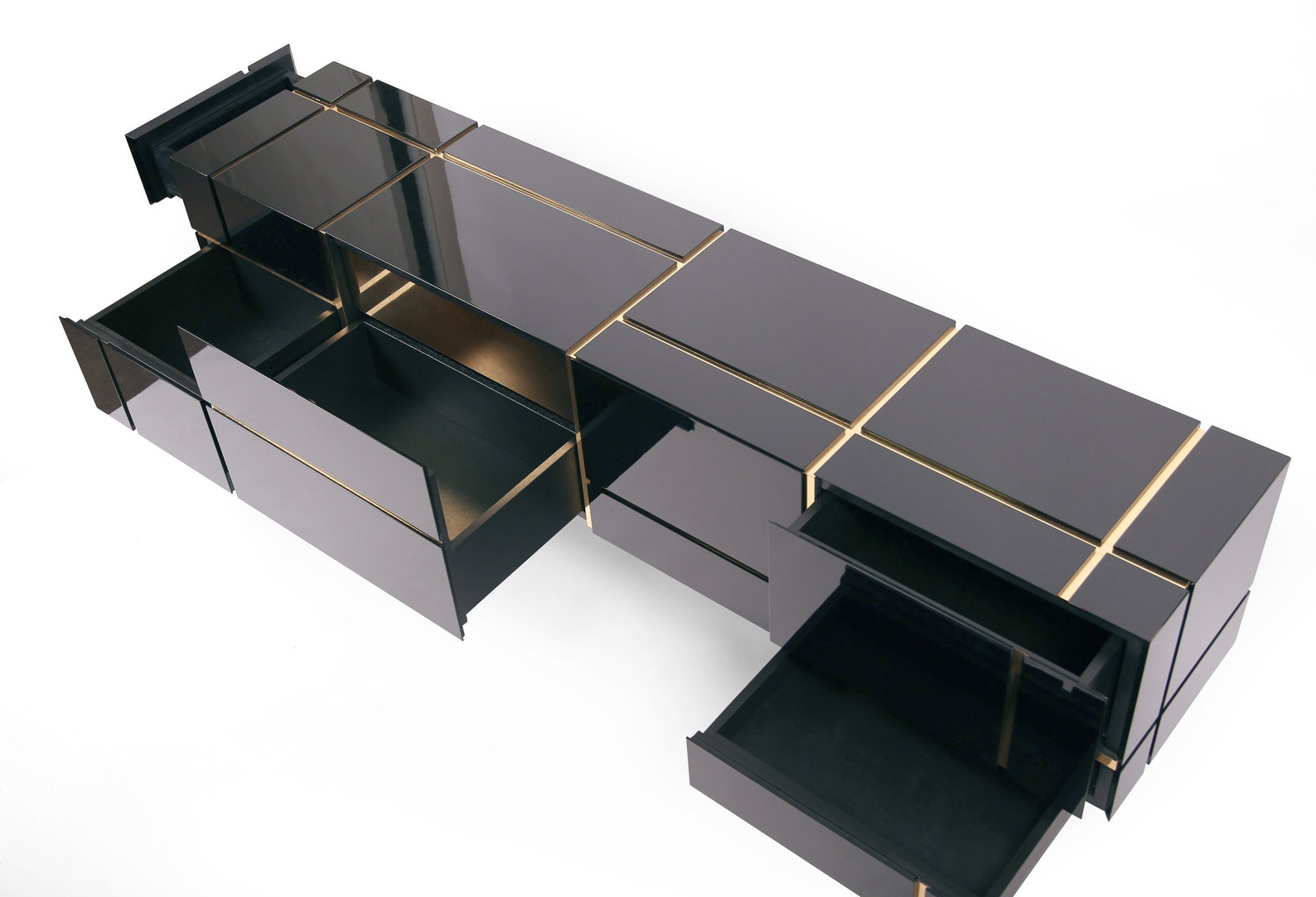 Black Credenza With Drawers High Gloss Console Unique High | Etsy