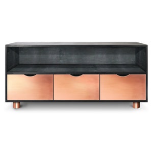 Large Black TV Stand With Drawers for Storage Copper Fronts - Etsy