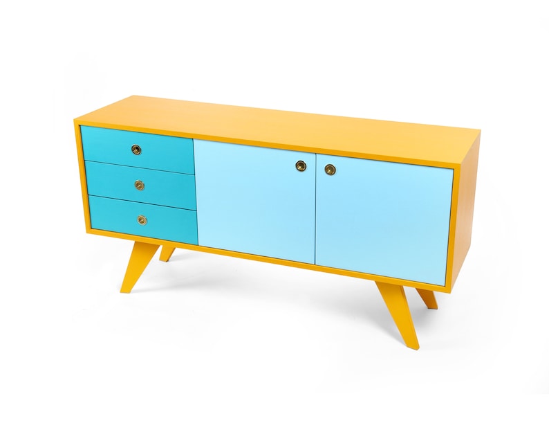 Multi Color Sideboard Blue and Yellow Midcentury Credenza - Etsy UK