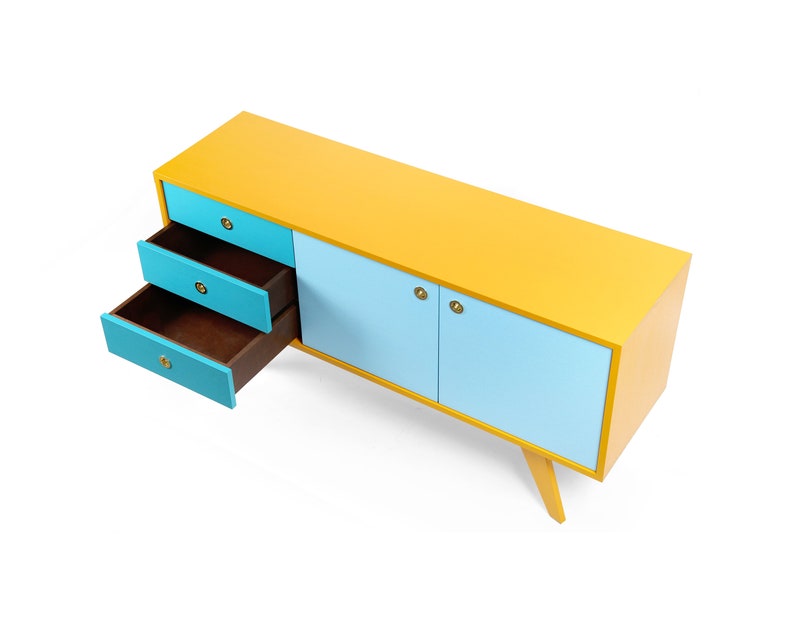 Multi Color Sideboard Blue and Yellow Midcentury Credenza - Etsy UK