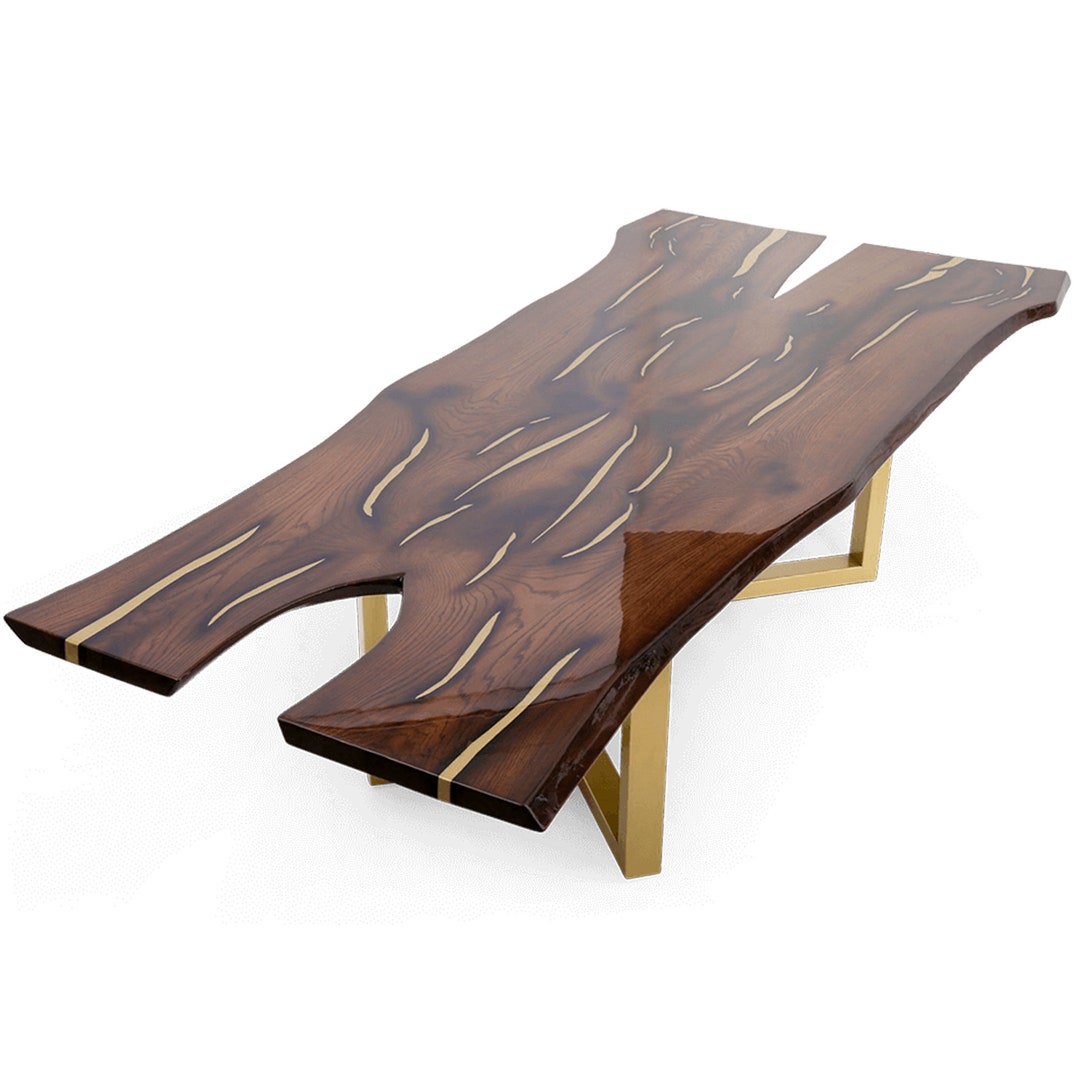 Large Solid Wood Dining Table Golden Legs Contemporary Big Dining Table ...