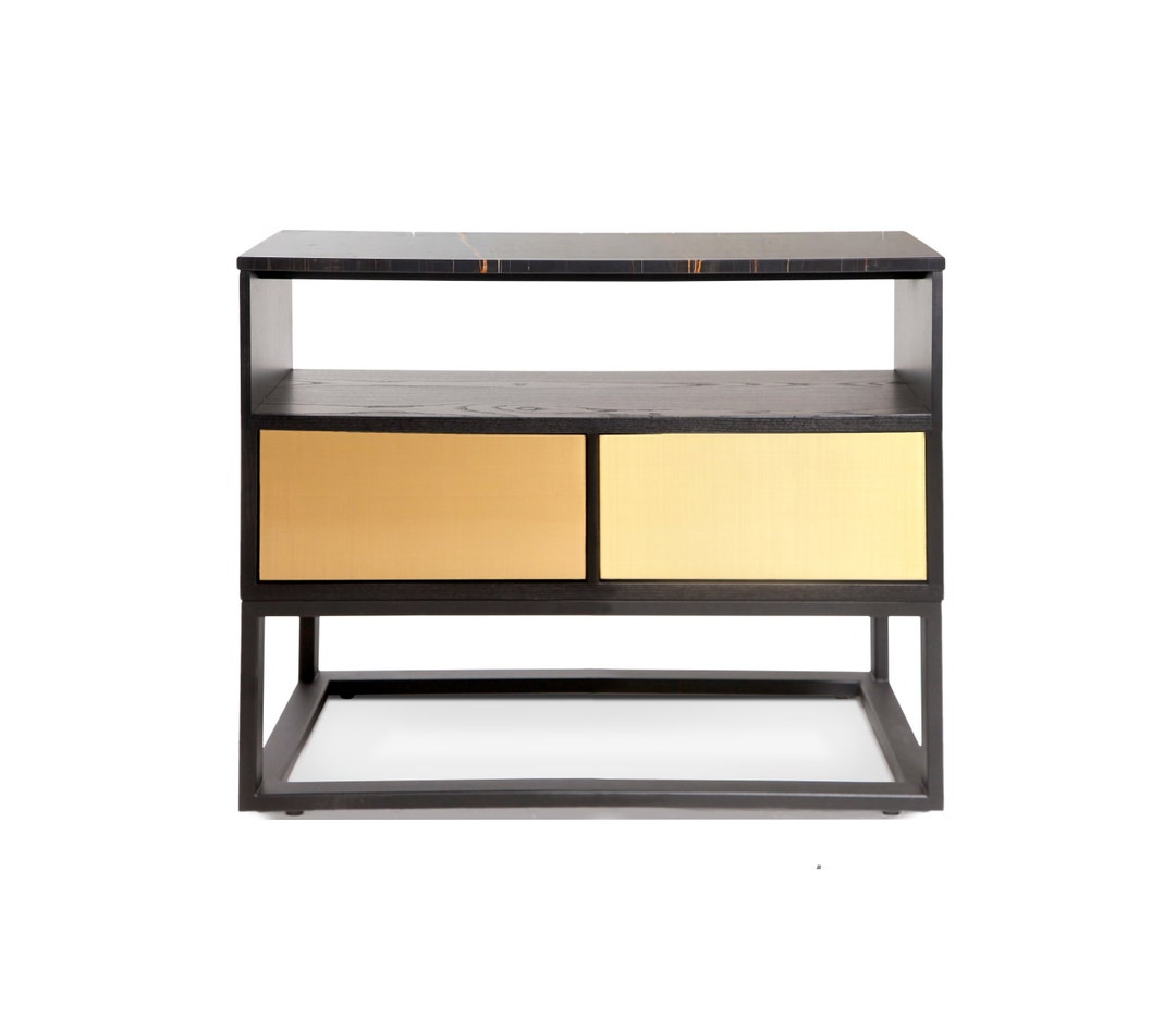 Black and Gold Bedside Table Burnt Orange Marble Top Brass Nightstand ...