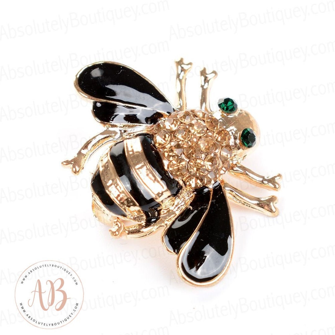 Black & Gold Bee Pin | Rhinestone Bumble Bee Pin | Gold Bee Pin ...