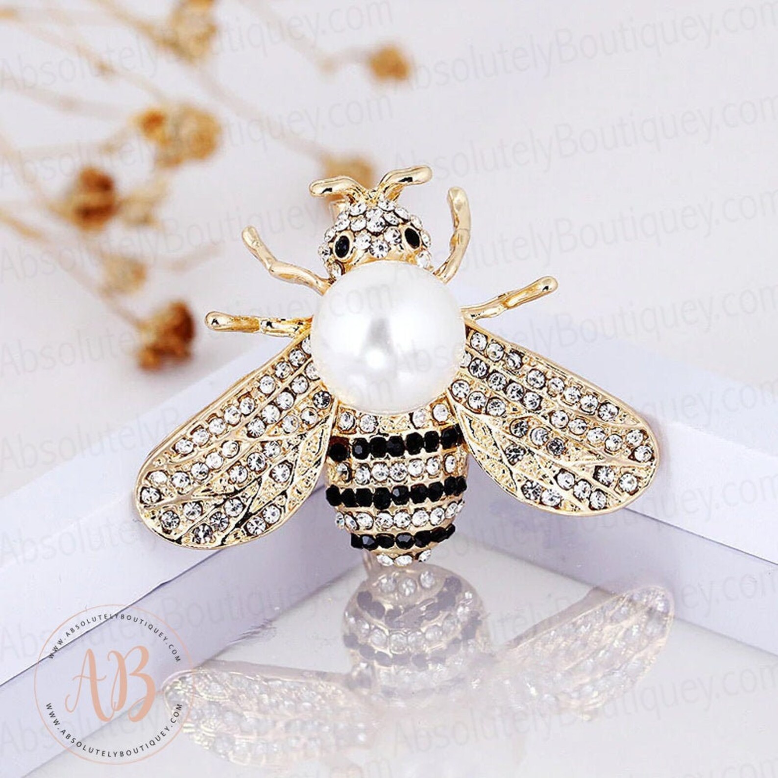 Rhinestone Pearl Bumble Bee Pin | Rhinestone Bumble Bee Pin | Gold Bee ...
